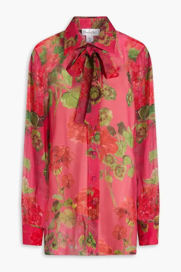 Oscar De La Renta Floral Silk Chiffon Pussy-bow Shirt