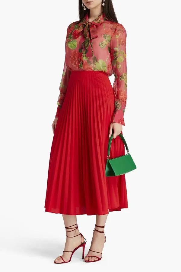 Oscar De La Renta Floral Silk Chiffon Pussy-bow Shirt