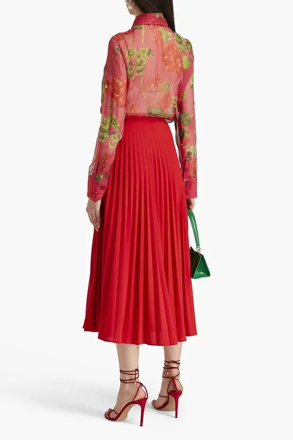 Oscar De La Renta Floral Silk Chiffon Pussy-bow Shirt