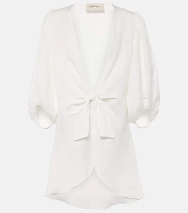 ADRIANA DEGREAS Puff-sleeve Linen-blend Blouse