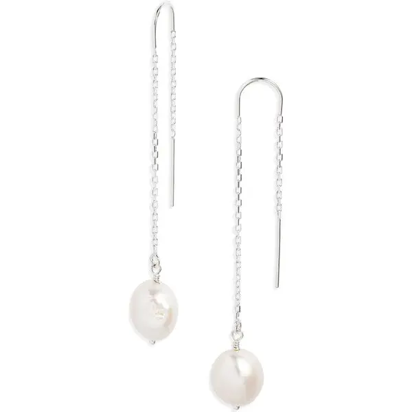 SET & STONES Sabina Keshi Pearl Threader Earrings - Silver