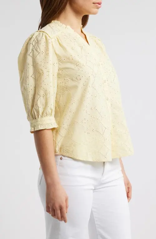 Wit & Wisdom Embroidered Eyelet Button-up Shirt - Buttercream