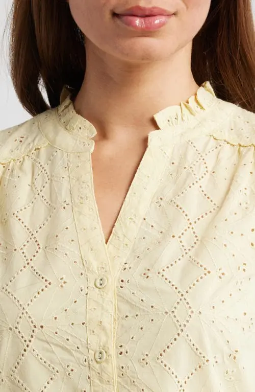 Wit & Wisdom Embroidered Eyelet Button-up Shirt - Buttercream