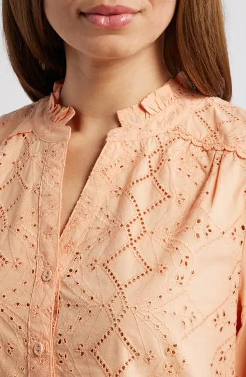 Wit & Wisdom Embroidered Eyelet Button-up Shirt