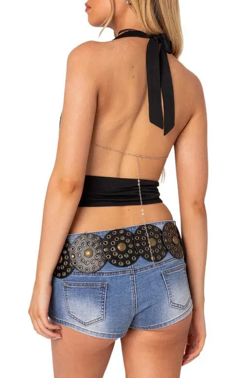 EDIKTED Plunge Cowl Neck Halter Top - Black