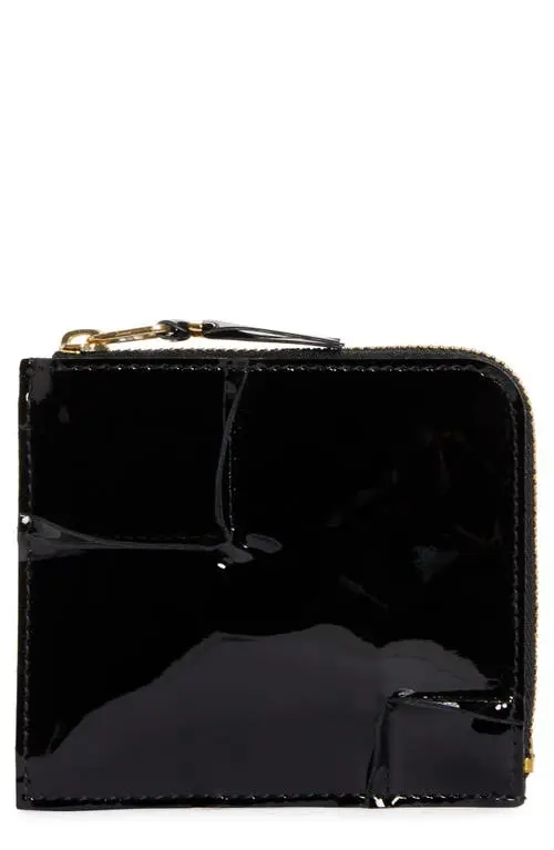 Comme Des Garçons Patent Leather Half Zip Wallet - Black
