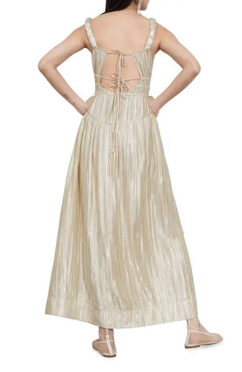 & Other Stories Pleated Metallic Satin Maxi Dress