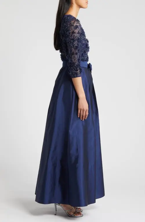 Pisarro Nights 3d Floral Beaded Taffeta Dress - Navy