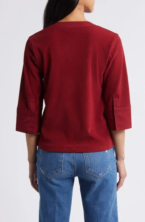Wit & Wisdom Split Neck Top - Dark Cherry