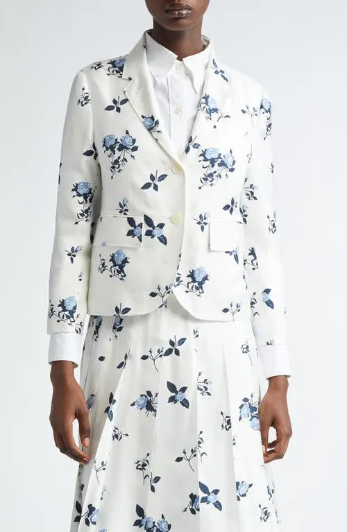 Thom Browne Rose Print Silk Twill Blazer - White