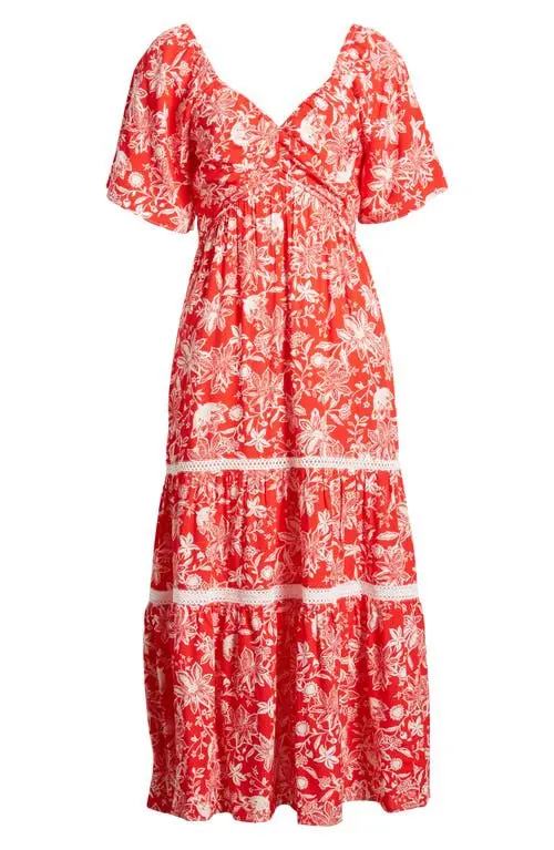 Adelyn Rae Floral Tiered Maxi Dress In Red Cream - 60% Off | Editorialist