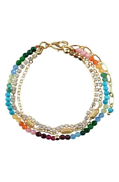 PANACEA Layered Bead & Crystal Bracelet - Gold/ Multi