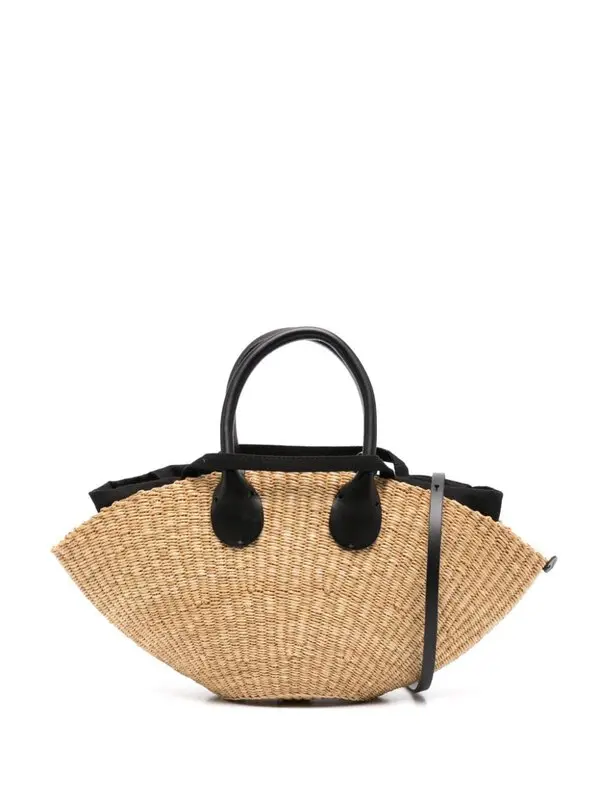 Muuñ Trapeze Straw Tote Bag - Black