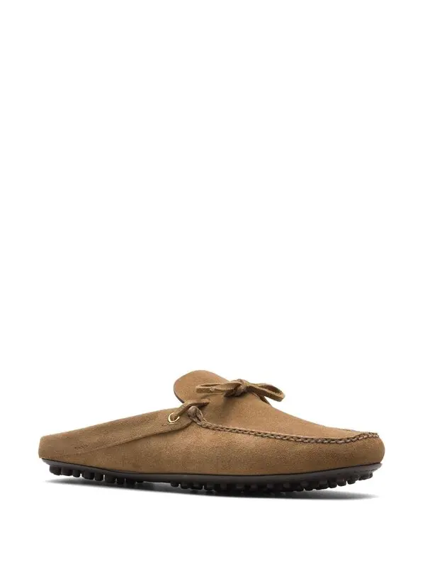 Car Shoe Bow-embellished Suede Slippers