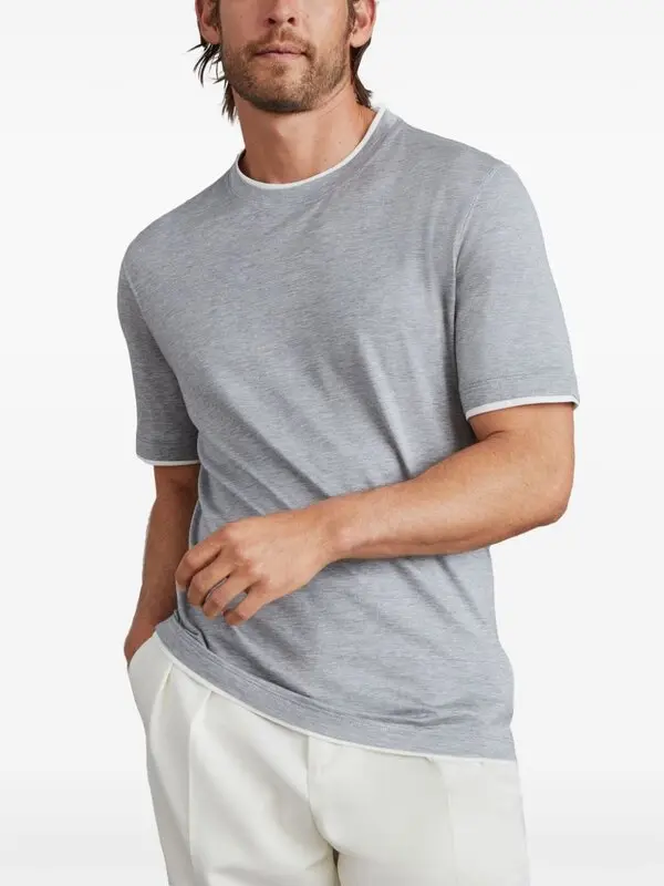 Brunello Cucinelli Contrasting-trim Jersey T-shirt - Grey
