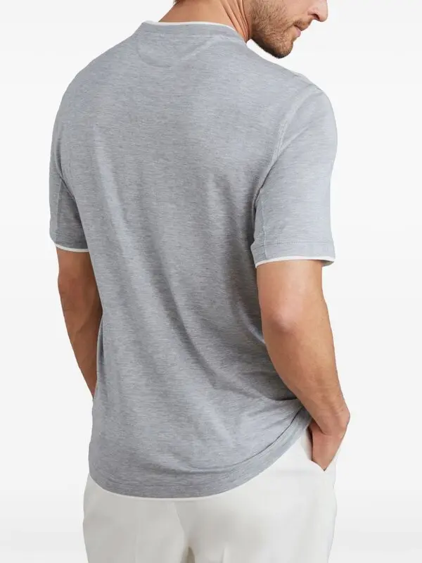 Brunello Cucinelli Contrasting-trim Jersey T-shirt - Grey