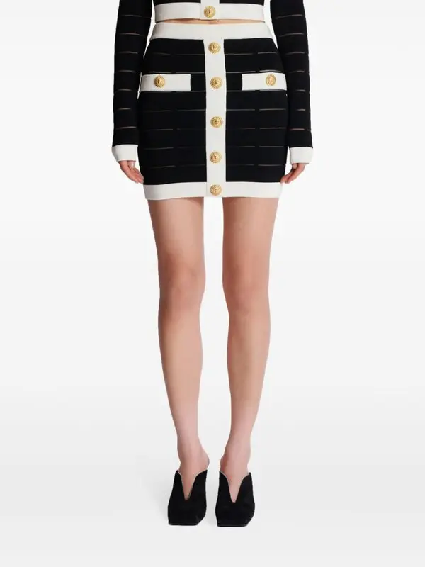 Balmain Button-embellished Knit Mini Skirt