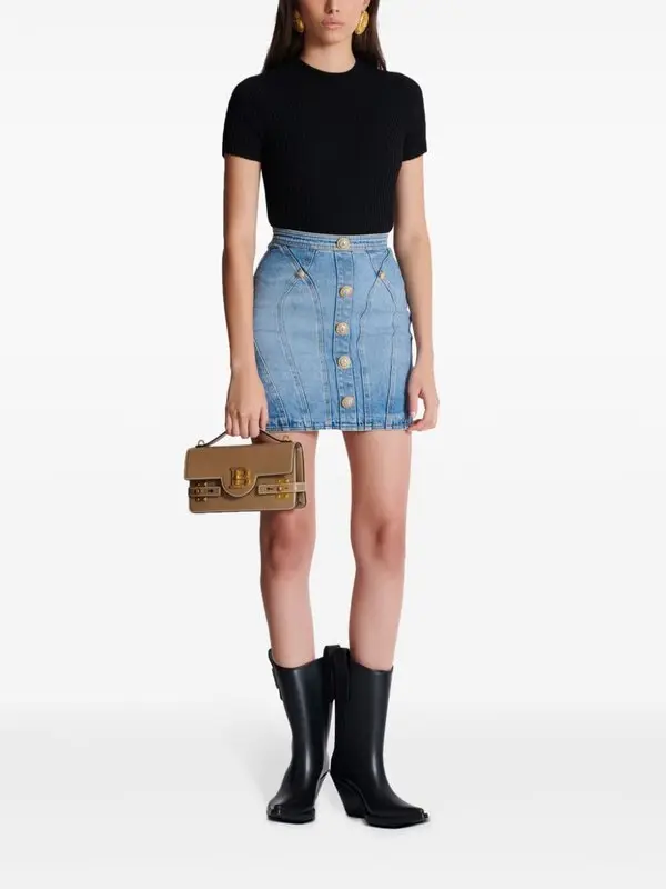 Balmain Button-embellished Denim Mini Skirt