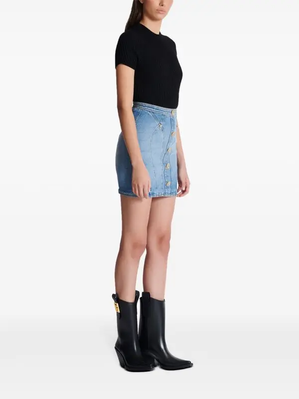 Balmain Button-embellished Denim Mini Skirt