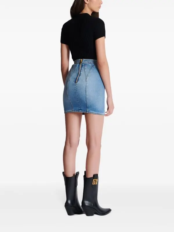 Balmain Button-embellished Denim Mini Skirt