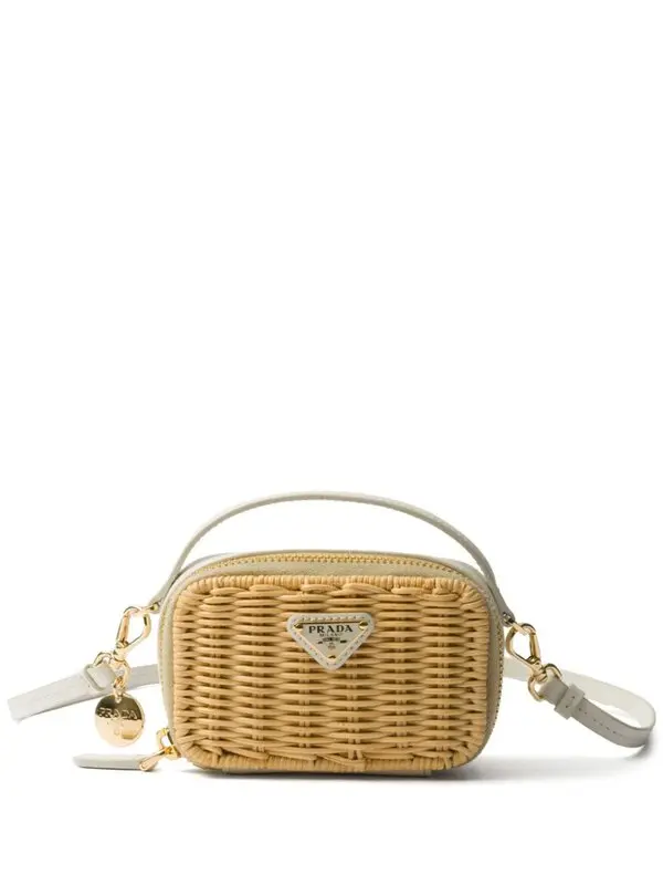 Prada Logo-plaque Woven-wicker Mini Pouch