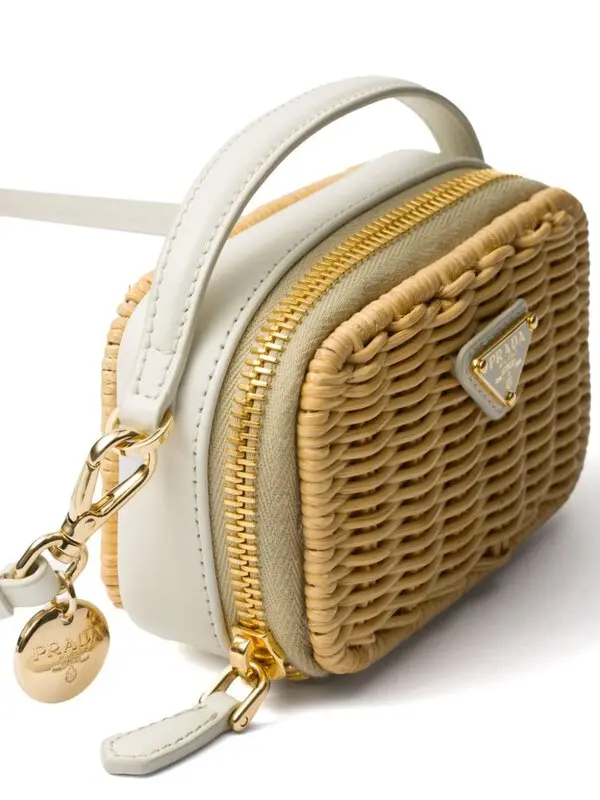 Prada Logo-plaque Woven-wicker Mini Pouch