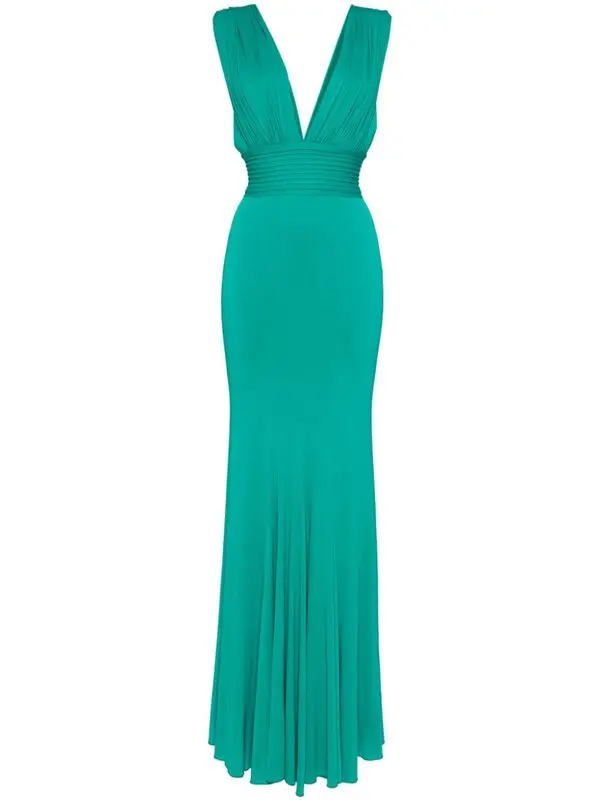 HERVE L. LEROUX Plunging V-neck Gown - Green