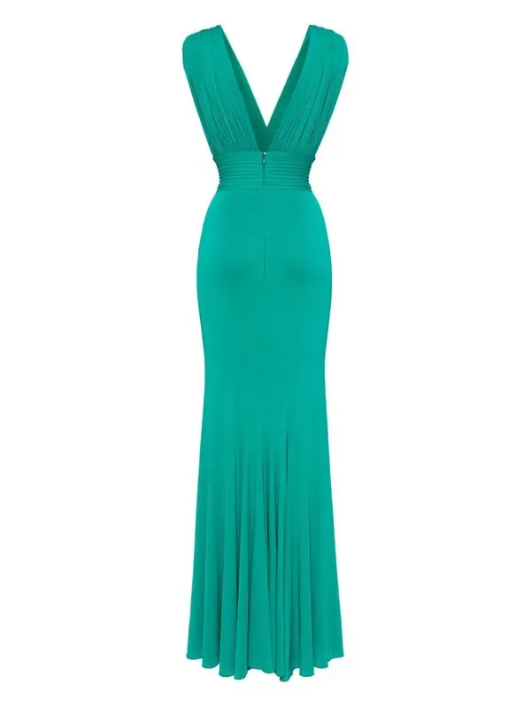 HERVE L. LEROUX Plunging V-neck Gown - Green