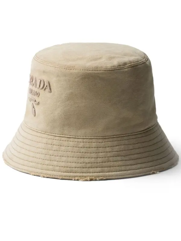 Prada Embroidered Cotton Bucket Hat - Neutrals