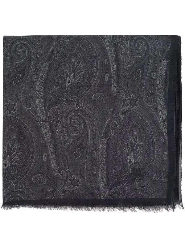 Etro Paisley-print Frayed-edge Scarf - Grey
