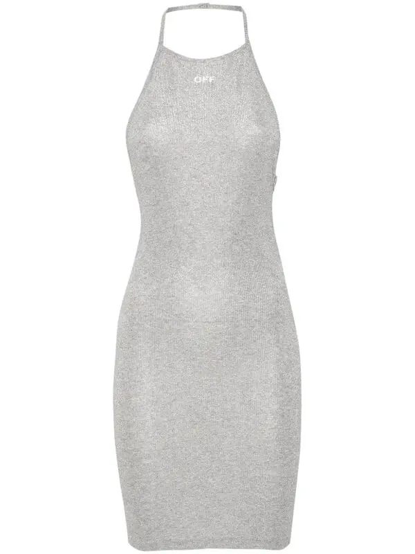 Off-White Ribbed Knit Lurex Mini Dress