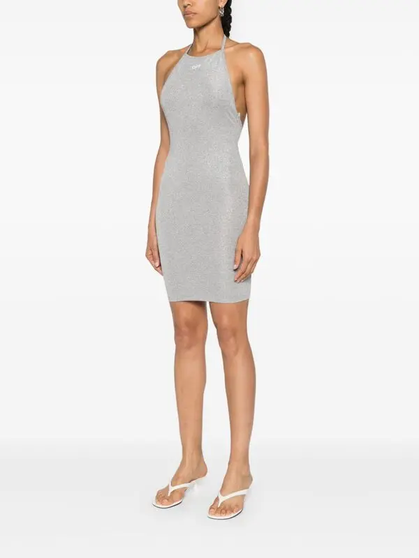 Off-White Ribbed Knit Lurex Mini Dress