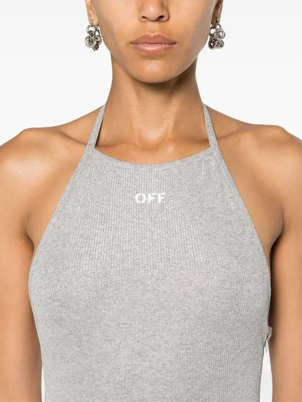 Off-White Ribbed Knit Lurex Mini Dress