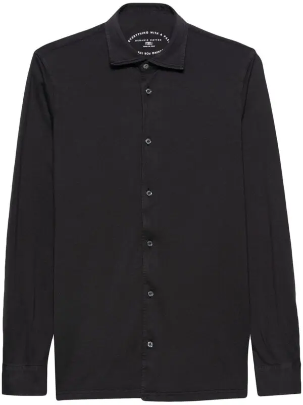 Fedeli Plain Organic-cotton Shirt - Grey
