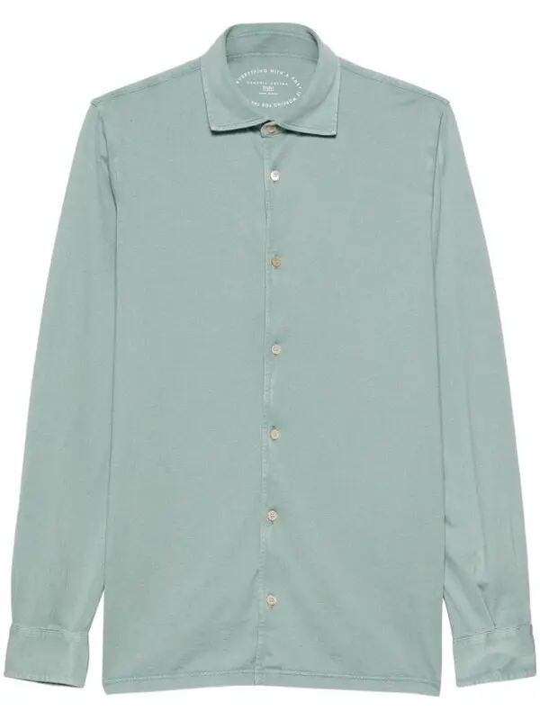 Fedeli Plain Organic-cotton Shirt - Green