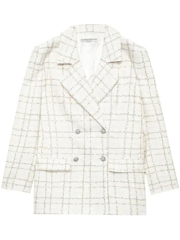 Alessandra Rich Double-breasted Tweed Blazer - White
