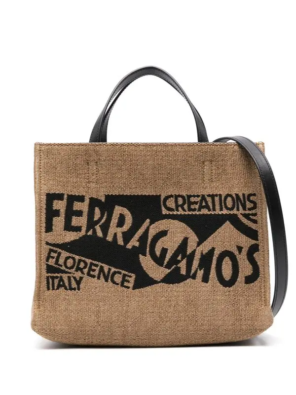 FERRAGAMO Medium Logo-embroidered Tote Bag - Neutrals