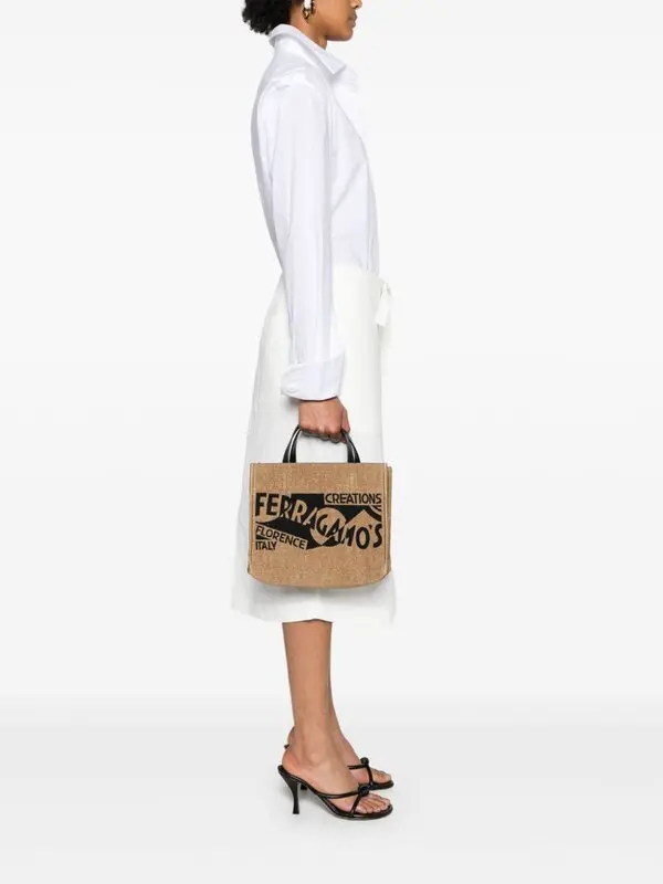 FERRAGAMO Medium Logo-embroidered Tote Bag - Neutrals