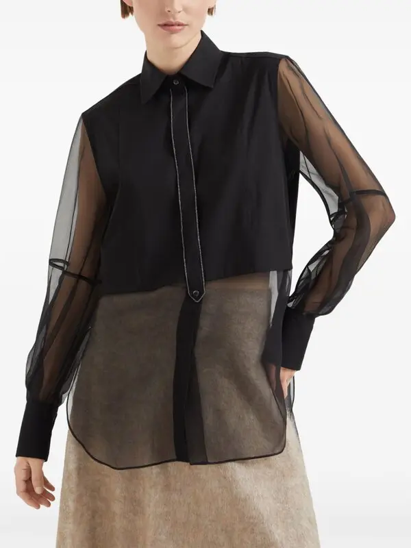 Brunello Cucinelli Transparent-panel Poplin Shirt
