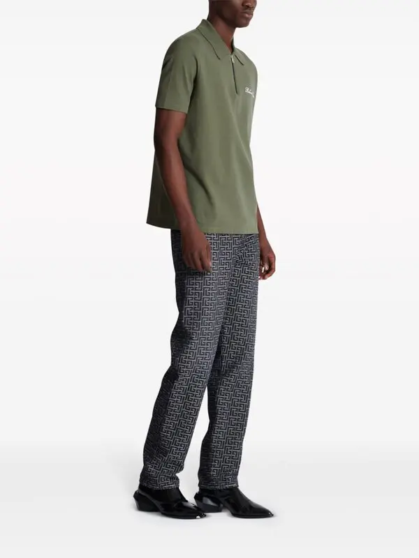 Balmain Short-sleeved Polo Shirt With Embroidery - Green