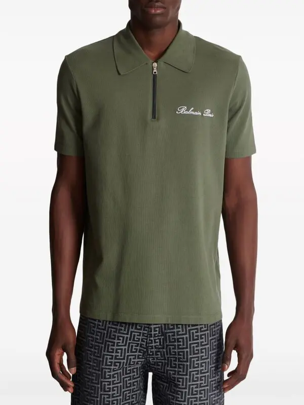 Balmain Short-sleeved Polo Shirt With Embroidery - Green