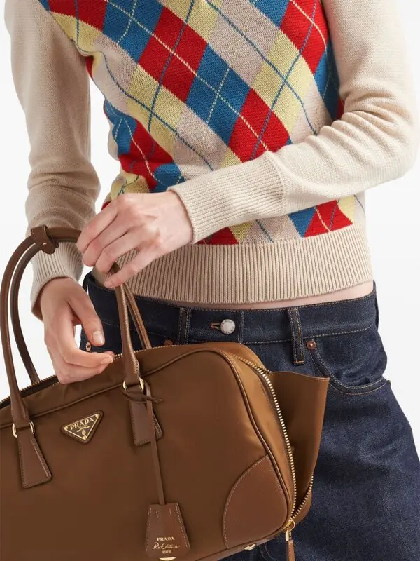 Prada Argyle Knit Wool Polo Shirt - Neutrals