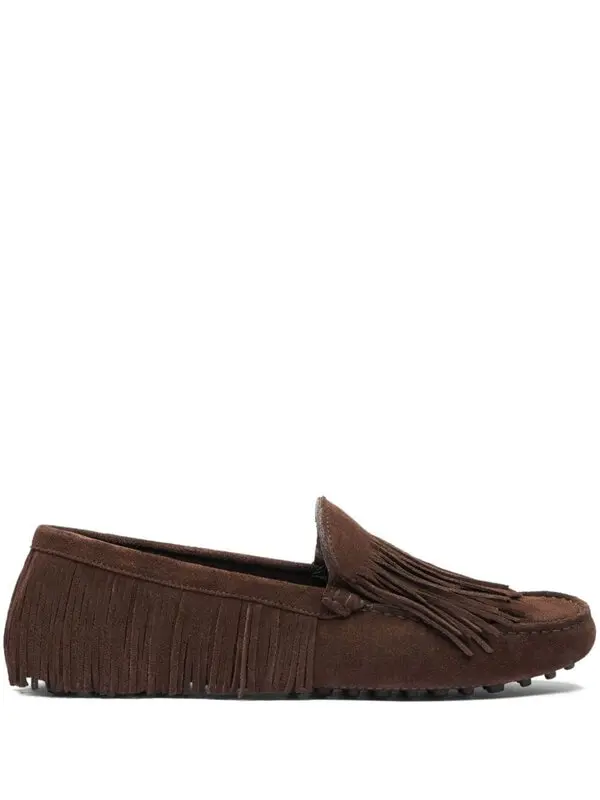 SCAROSSO Fringed Suede Loafers - Brown