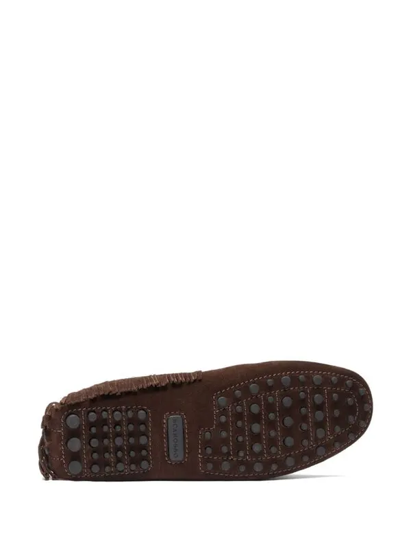 SCAROSSO Fringed Suede Loafers - Brown