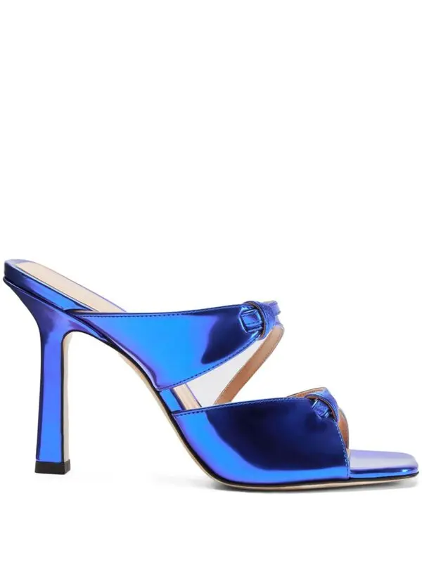 SCAROSSO Zoe 100mm Leather Mules - Blue