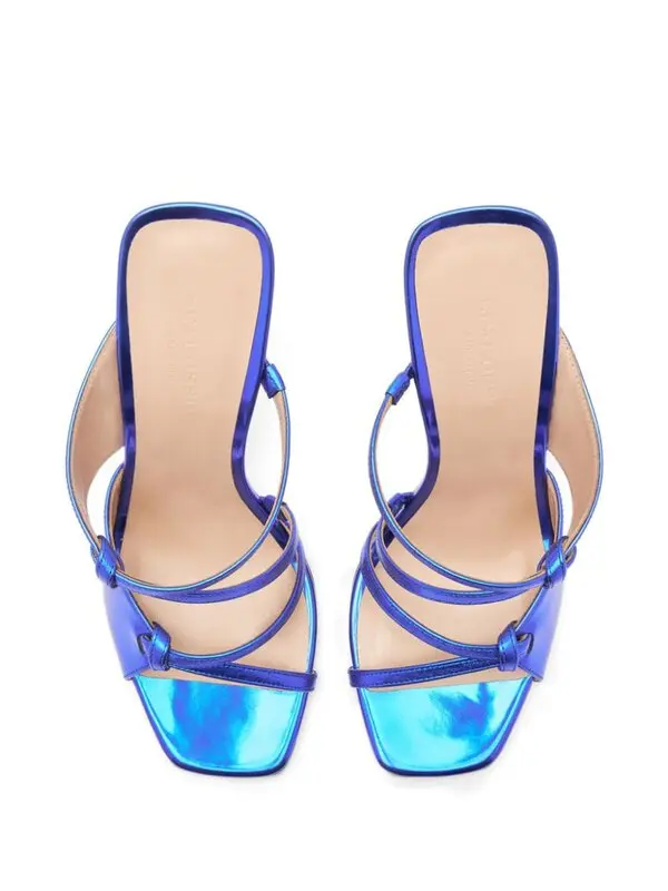 SCAROSSO Zoe 100mm Leather Mules - Blue