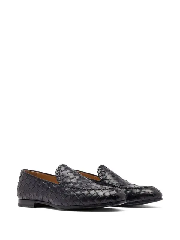 SCAROSSO Vittorio Woven Leather Loafers - Black
