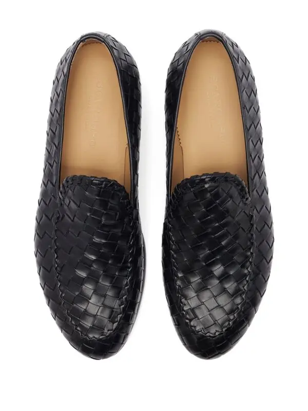 SCAROSSO Vittorio Woven Leather Loafers - Black