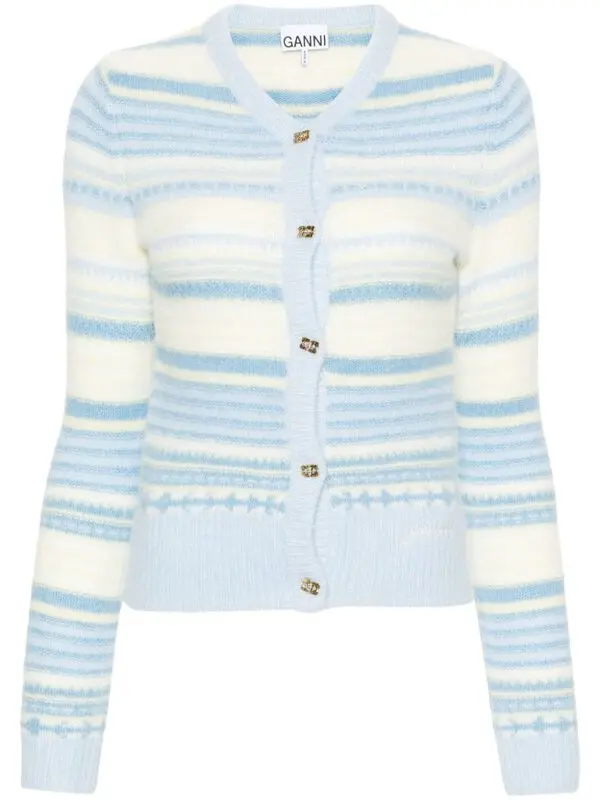 GANNI V-neck Striped Cardigan
