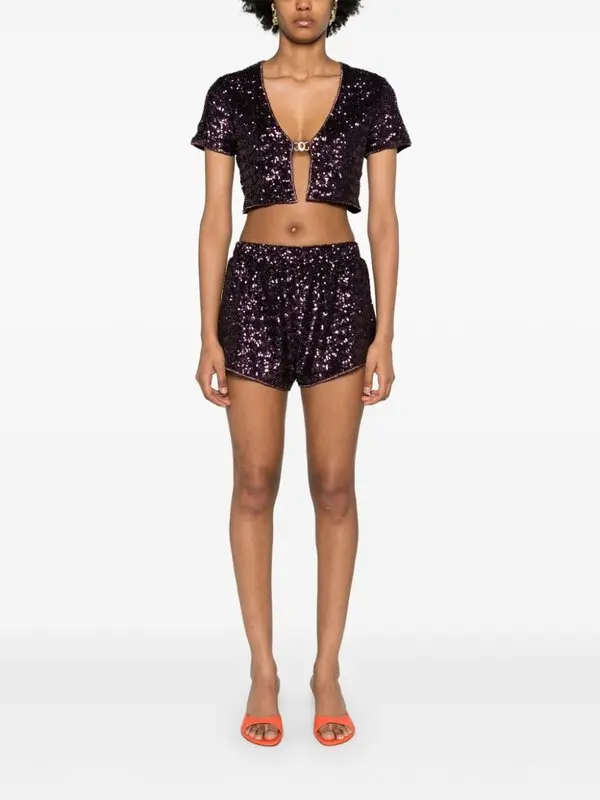 Oseree Sequinned Cropped Cardigan